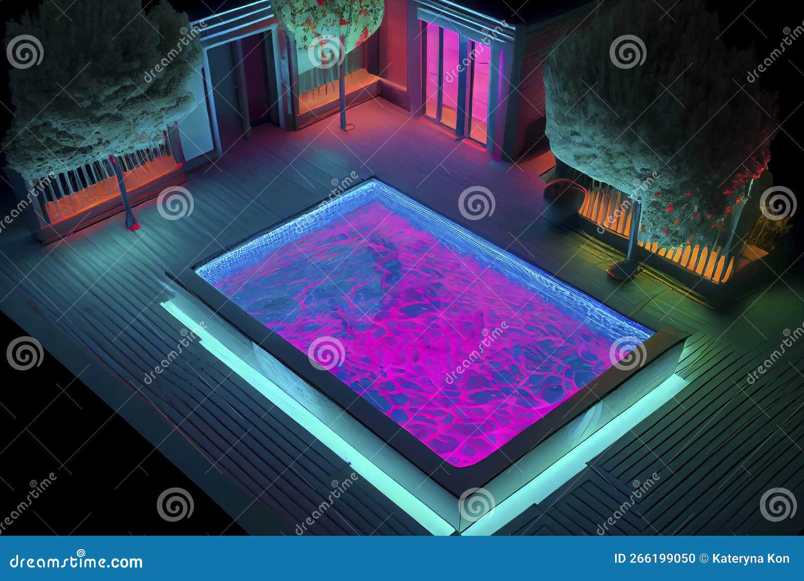 Glowing Neon-themed Swimming Pool, Ai Illustration Stock Illustration ...
