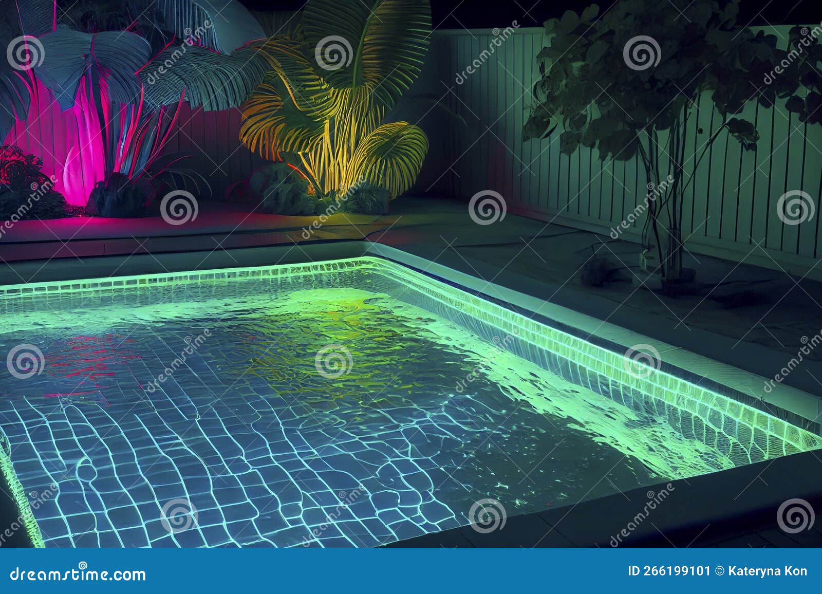 Glowing Neon-themed Swimming Pool, Ai Illustration Stock Illustration ...