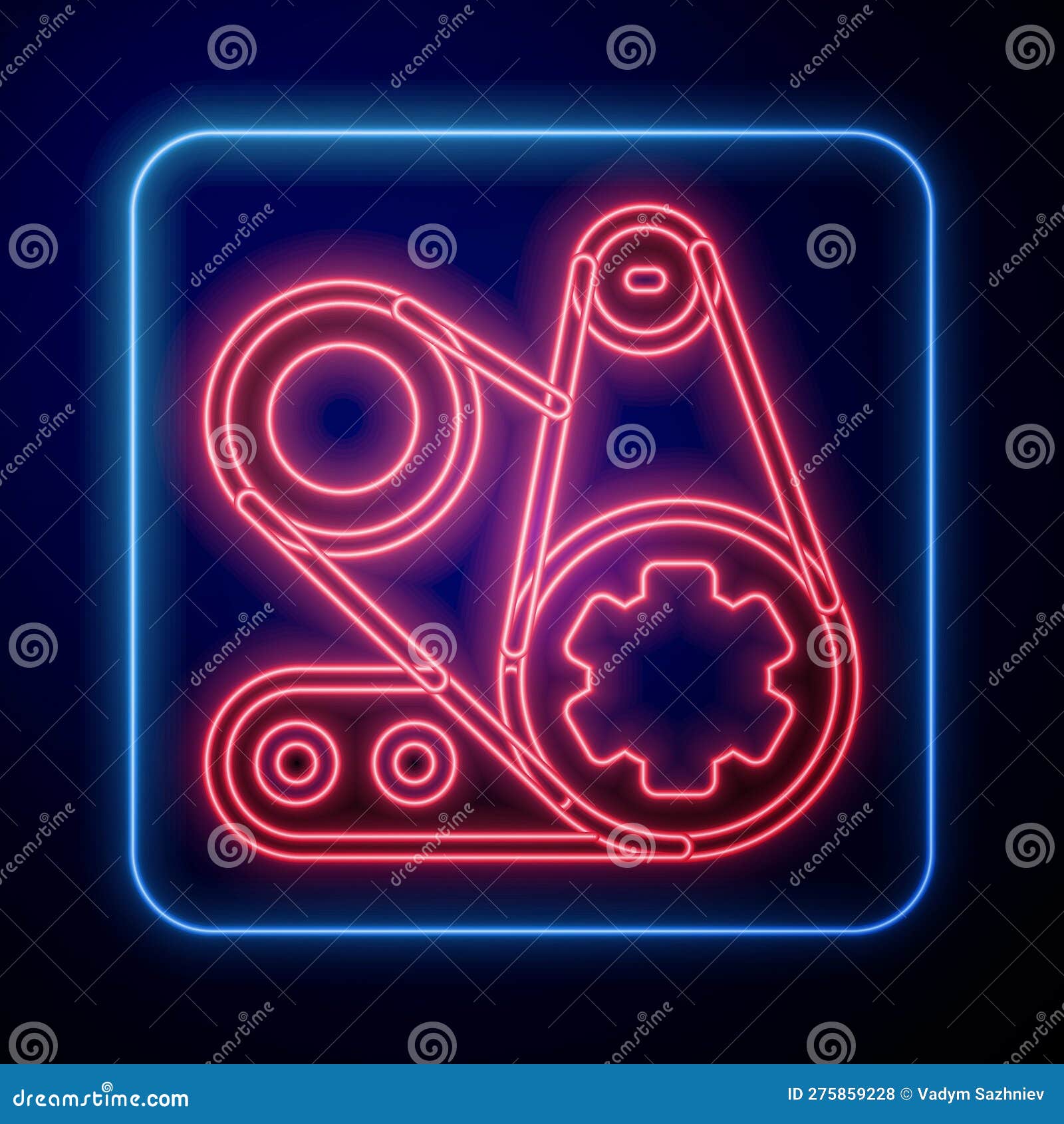 Glowing Neon Timing Belt Kit Icon Isolated on Black Background. Vector ...