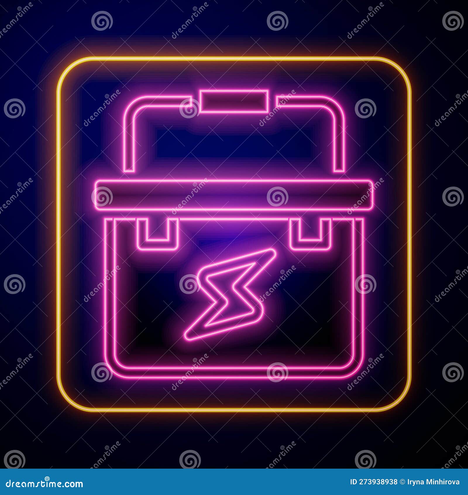 Glowing Neon Toolbox Electrician Icon Isolated on Black Background ...