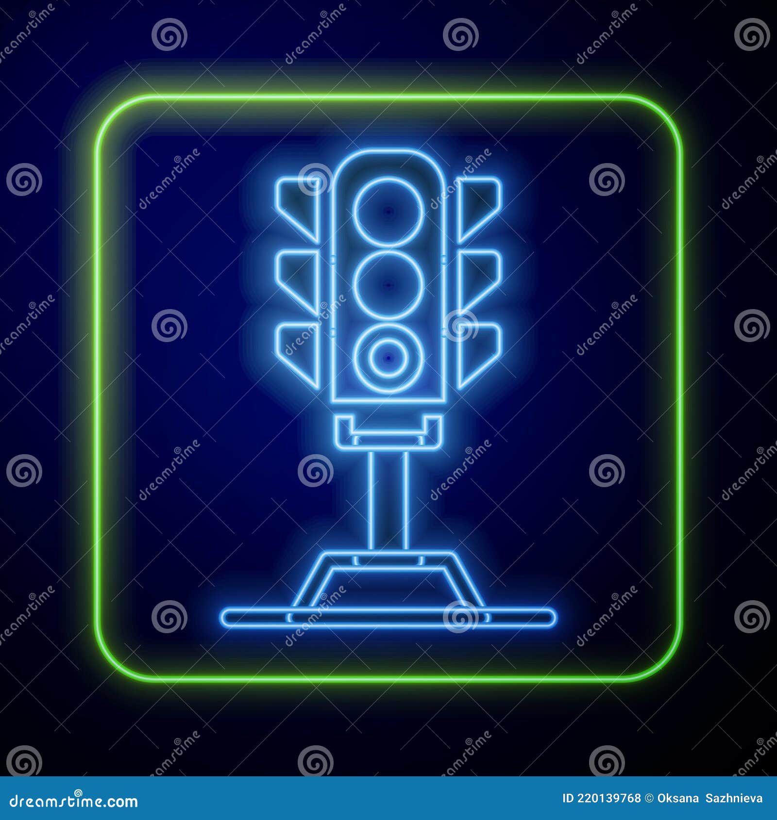 Glowing Neon Traffic Light Icon Isolated on Blue Background. Vector ...