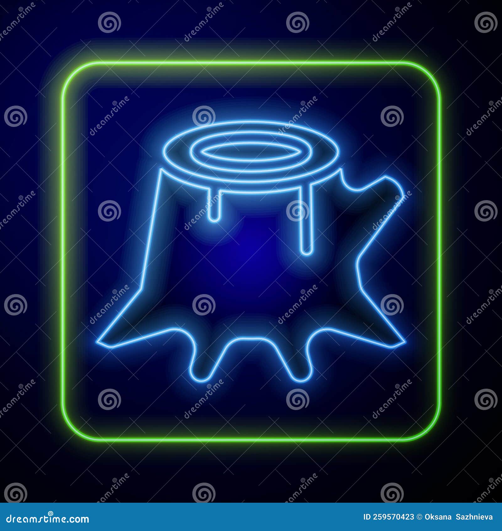 Glowing Neon Tree Stump Icon Isolated on Blue Background. Vector Stock ...