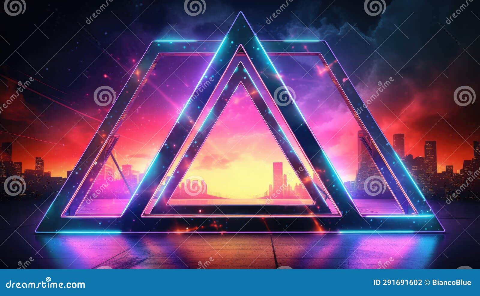 Glowing Neon Triangle Frame Over Abstract Landscape. Generative AI ...