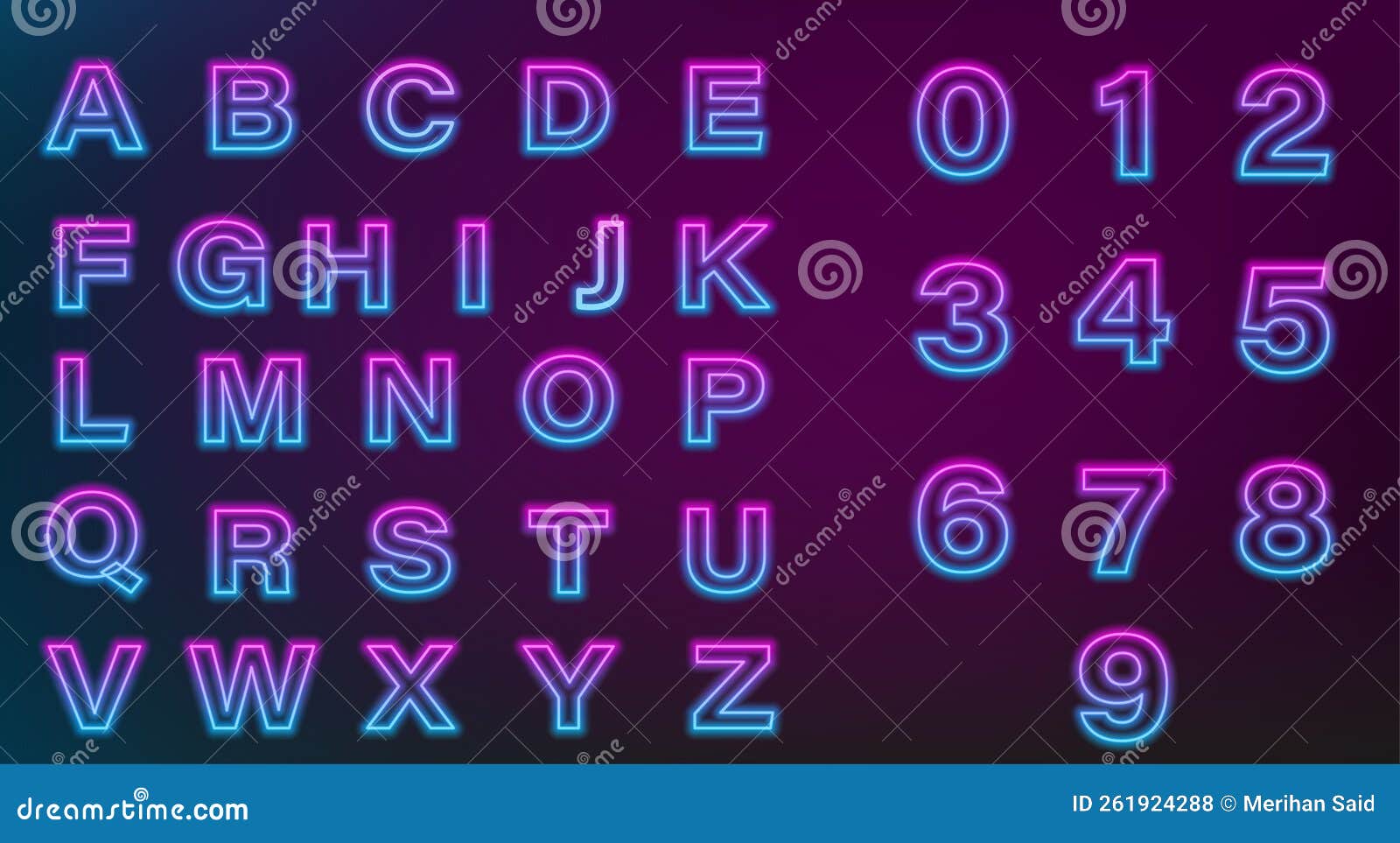 Glowing Neon Tube Font. Latin Letters from a To Z and Numbers from 0 To ... Glowing Neon Tube Font. Latin Letters from a To Z and Numbers from 0 To ...