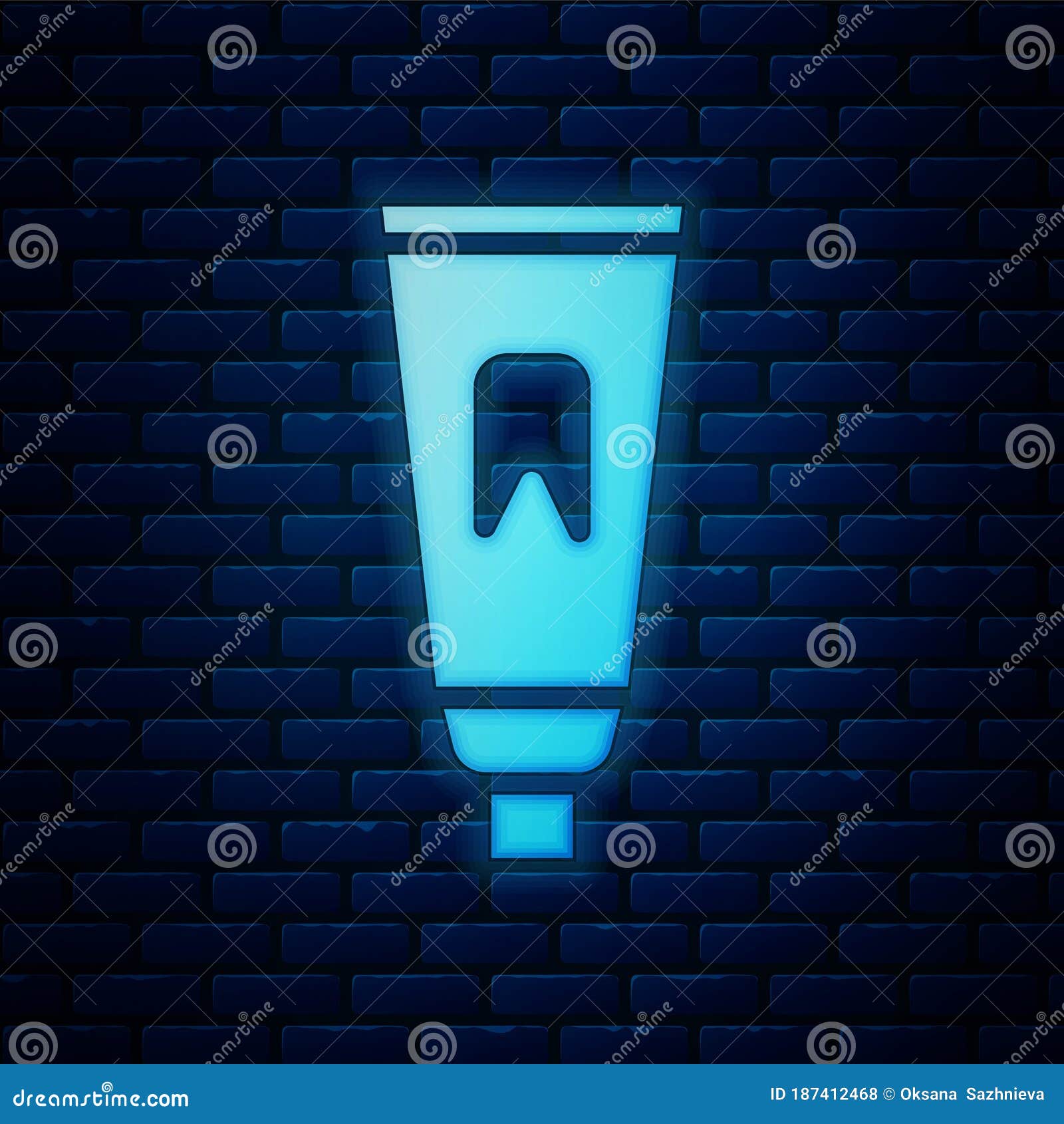 Glowing Neon Tube of Toothpaste Icon Isolated on Brick Wall Background ...