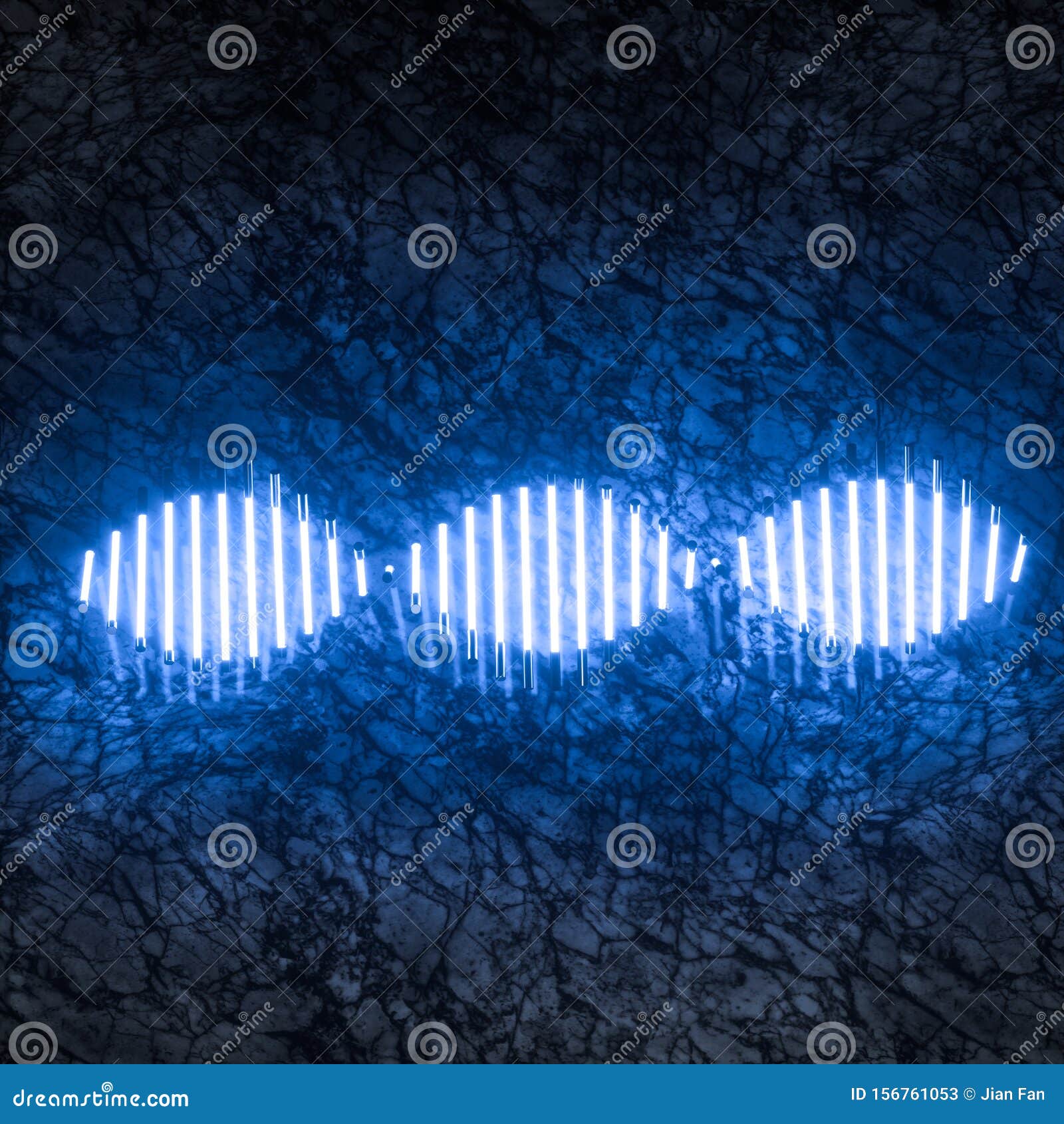 Glowing Neon Tubes and DNA Shape, 3d Rendering Stock Illustration ...