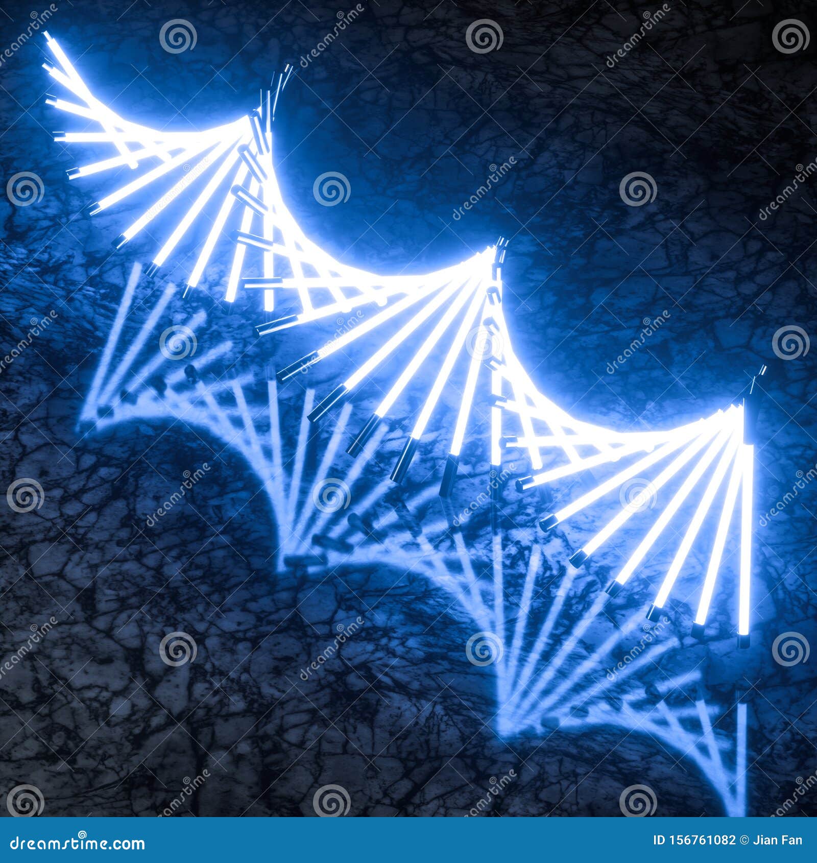 Glowing Neon Tubes and DNA Shape, 3d Rendering Stock Photo - Image of ...
