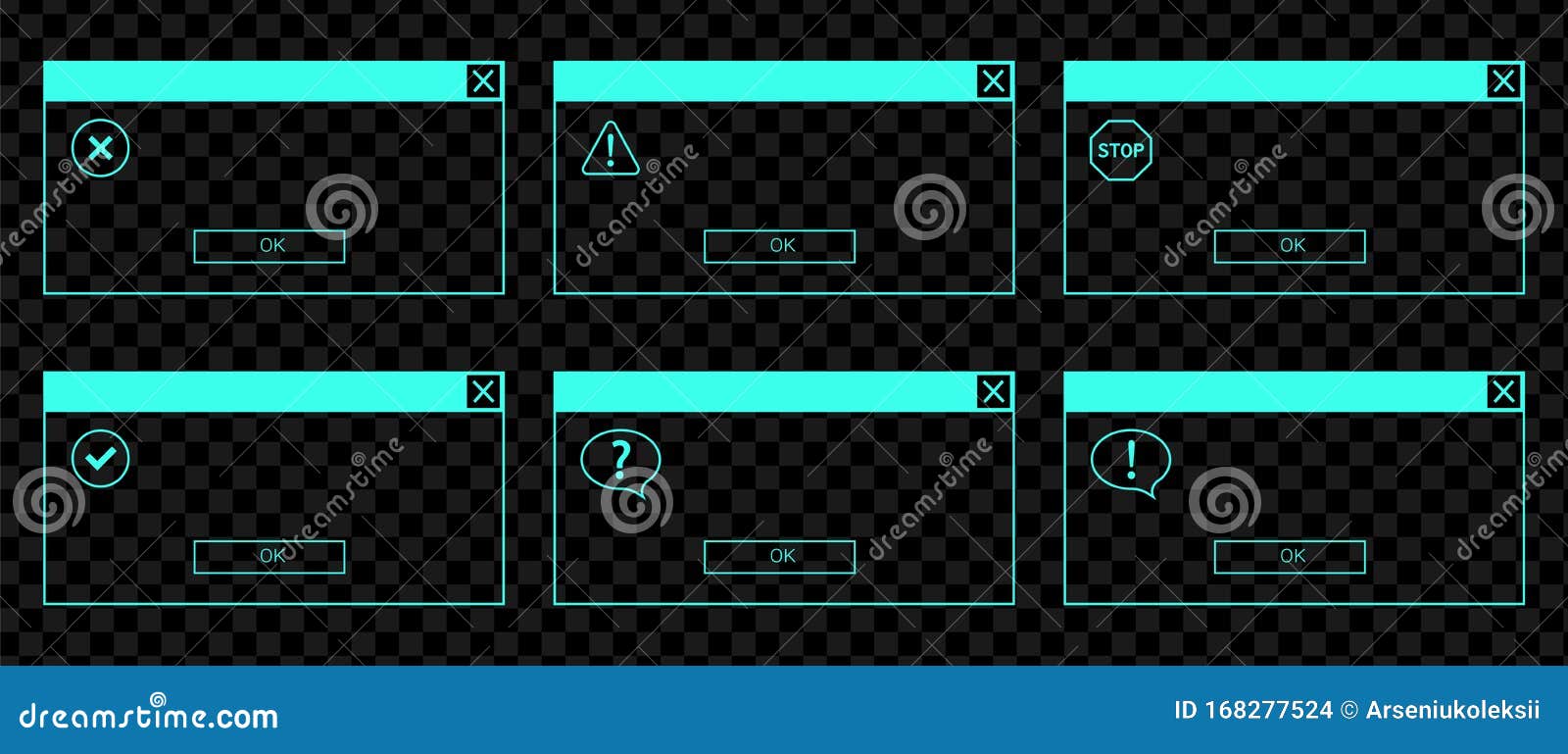 Glowing Neon UI Set of the Error Messages Stock Vector - Illustration ...