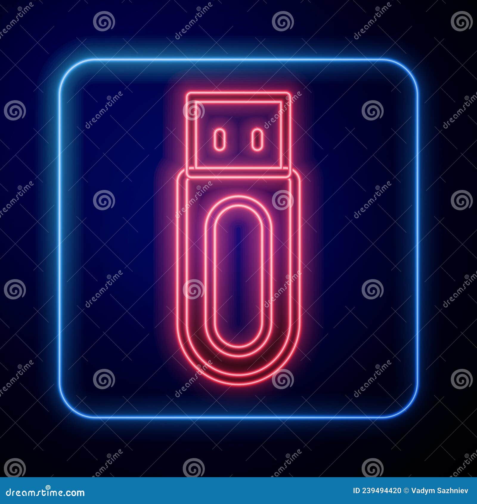Glowing Neon USB Flash Drive Icon Isolated on Black Background. Vector ...