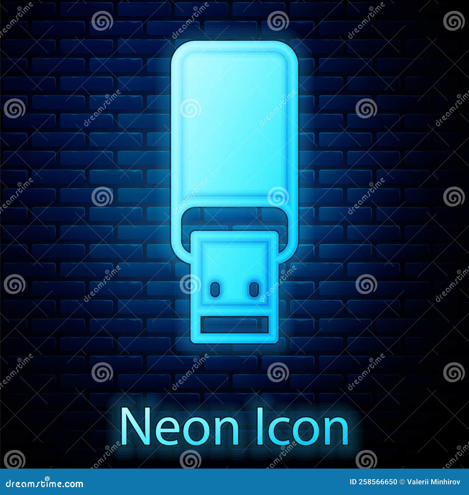 Glowing Neon USB Flash Drive Icon Isolated on Brick Wall Background ...