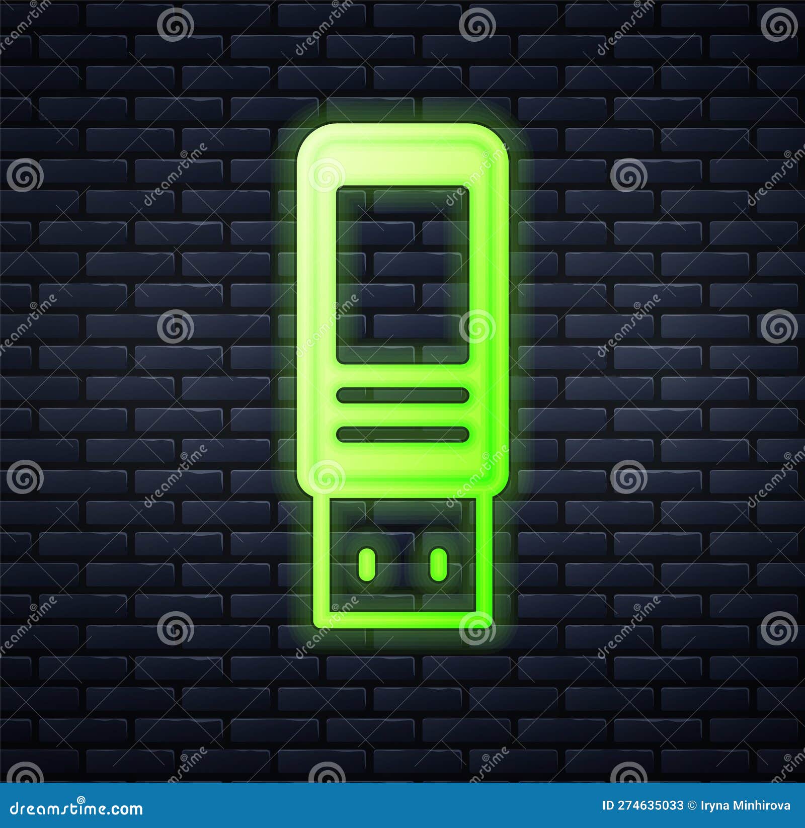 Glowing Neon USB Flash Drive Icon Isolated on Brick Wall Background ...