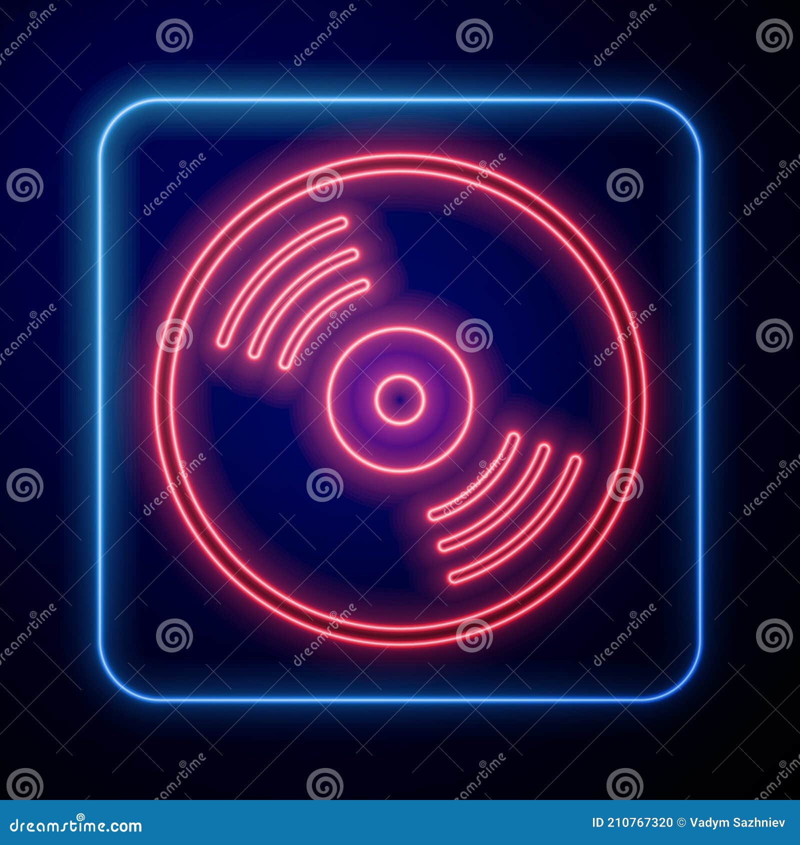 Glowing Neon Vinyl Disk Icon Isolated on Black Background. Vector Stock ...