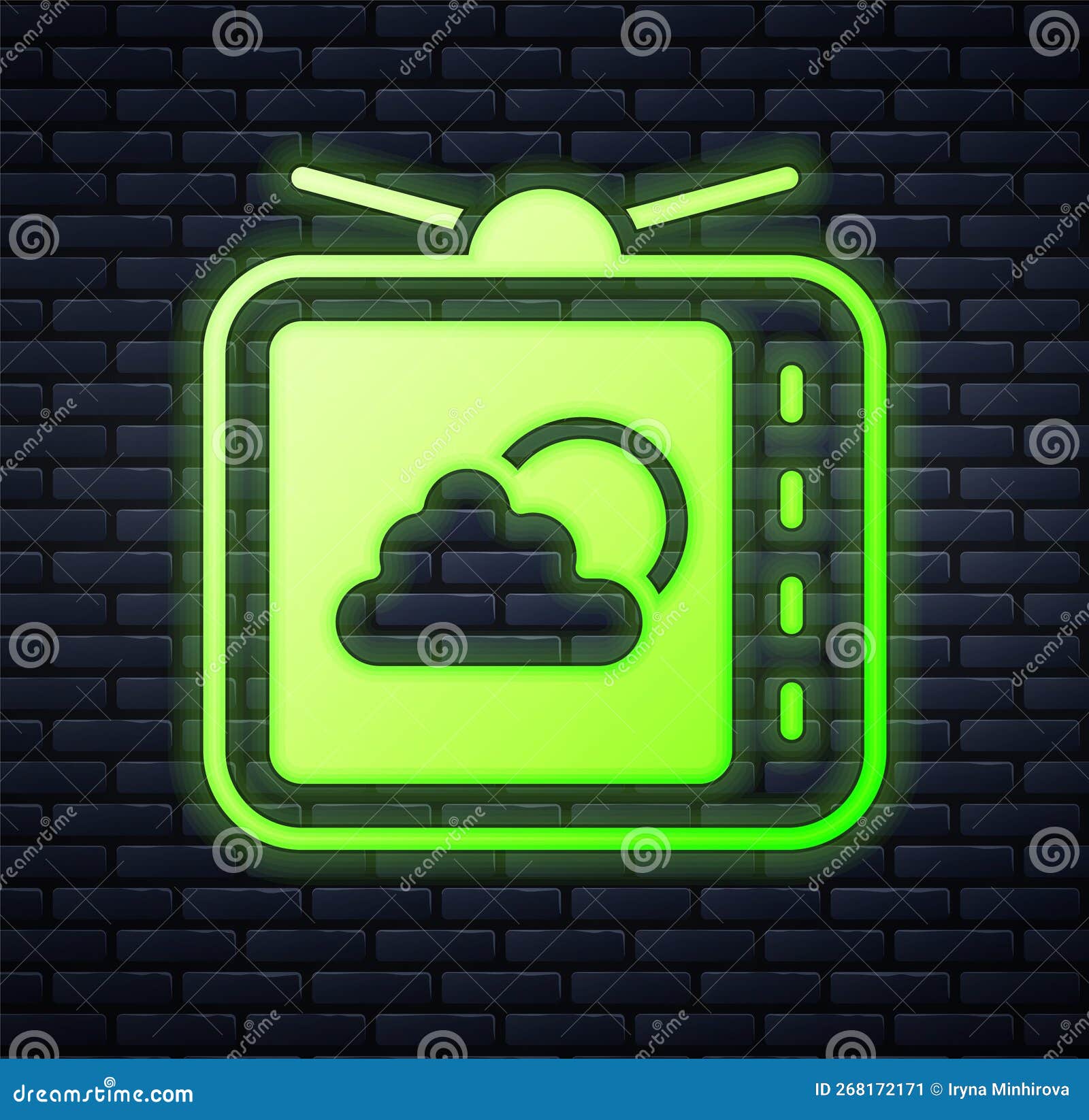 Glowing Neon Weather Forecast Icon Isolated on Brick Wall Background ...