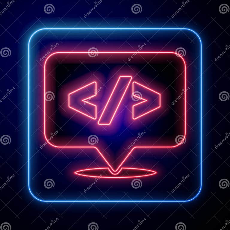 Glowing Neon Web Design and Front End Development Icon Isolated on Blue ...