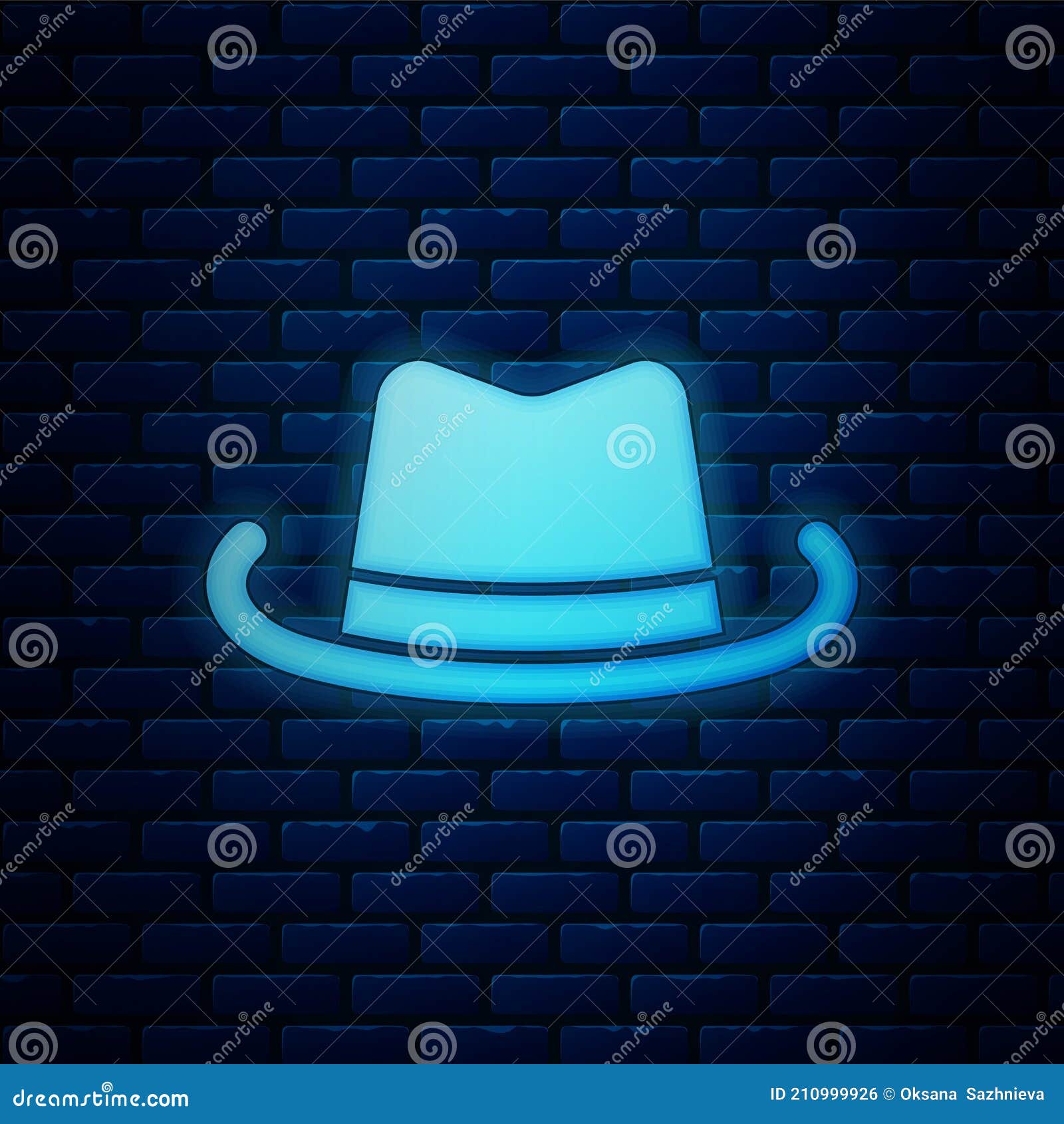 Glowing Neon Western Cowboy Hat Icon Isolated on Brick Wall Background ...