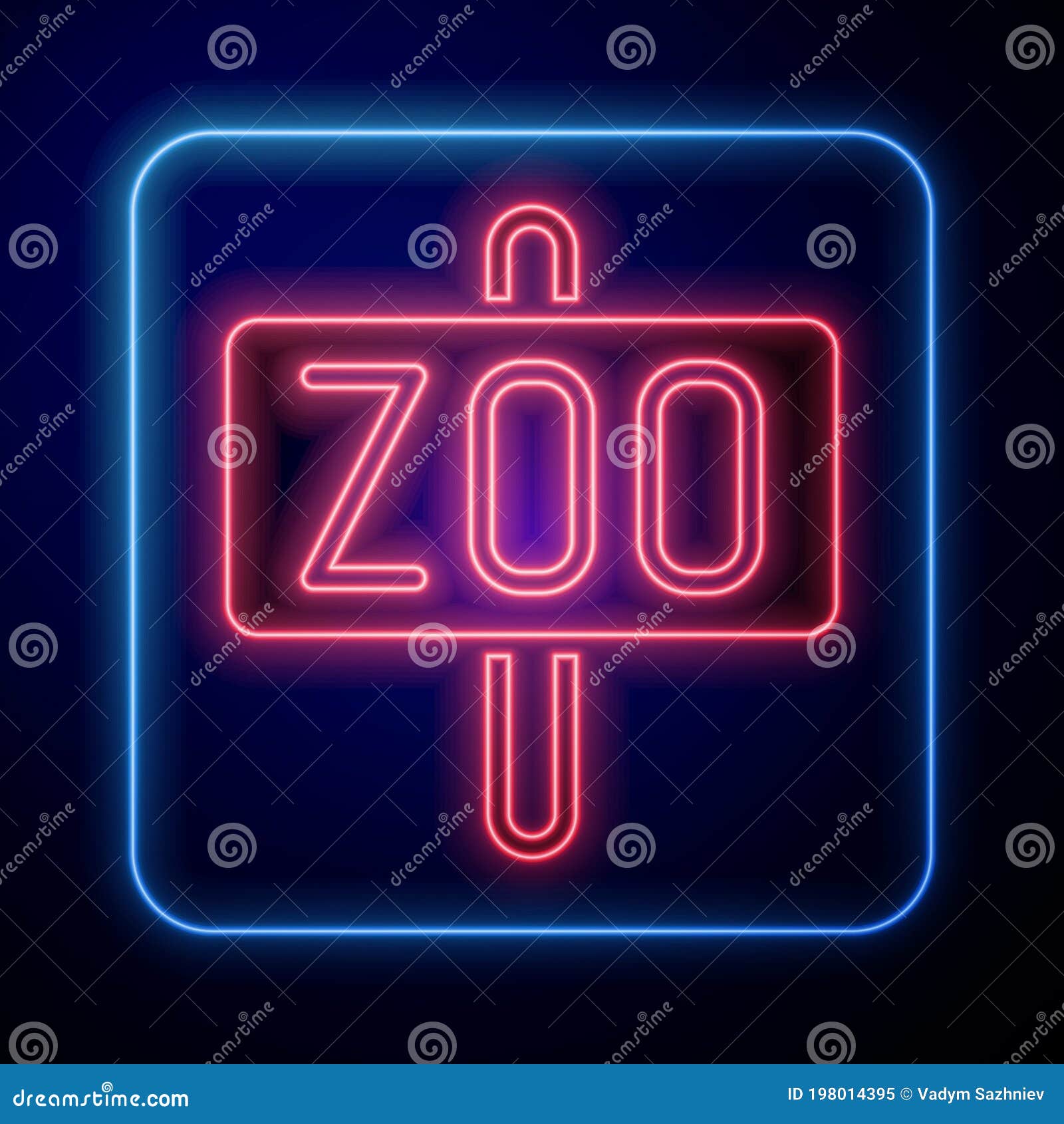 Glowing Neon Zoo Park Icon Isolated on Blue Background. Vector Stock ...