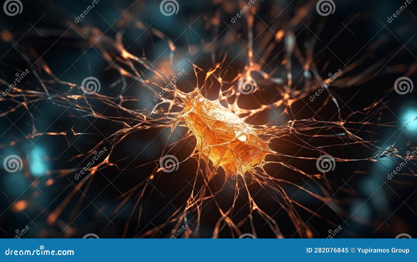Glowing Nerve Cells Connect in Abstract Synapse Pattern on Background ...