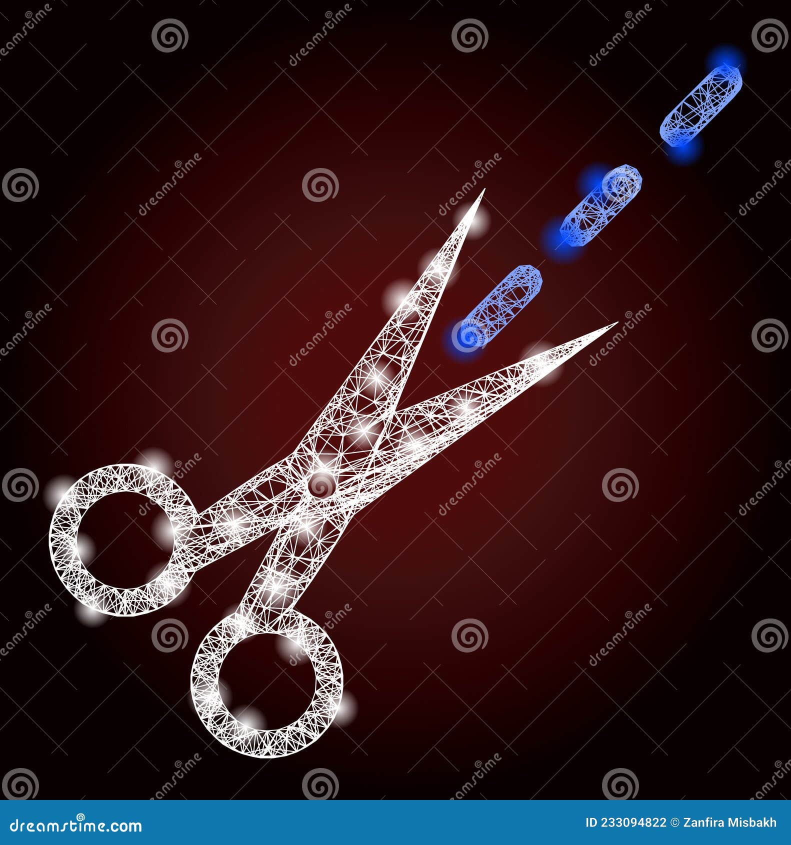 Glowing Net Mesh Scissors Line with Glare Spots Stock Vector ...