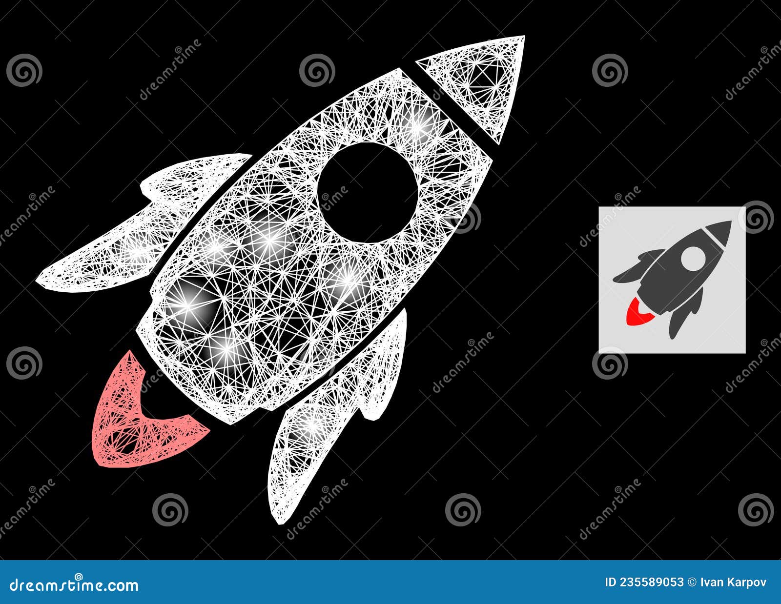 Glowing Net Mesh Space Rocket with Light Spots Stock Vector ...