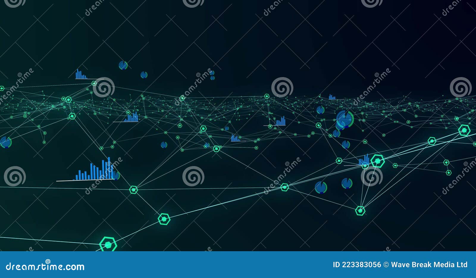 Glowing Network of Connections and Graphs Moving Against Black ...