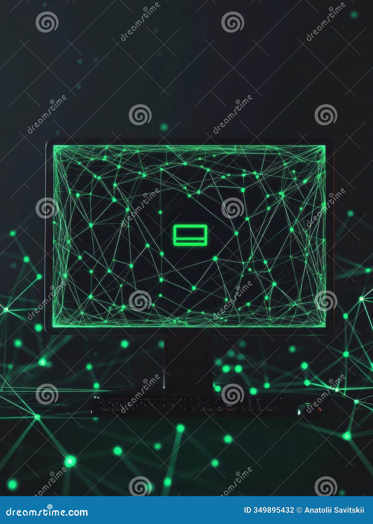 A Glowing Network Grid Encircles a Simple Monitor Icon, Highlighting ...