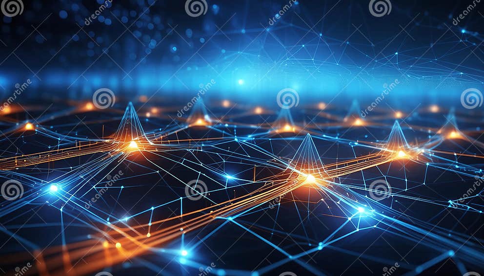 Glowing Network of Interconnected Nodes and Lines Stock Illustration ...