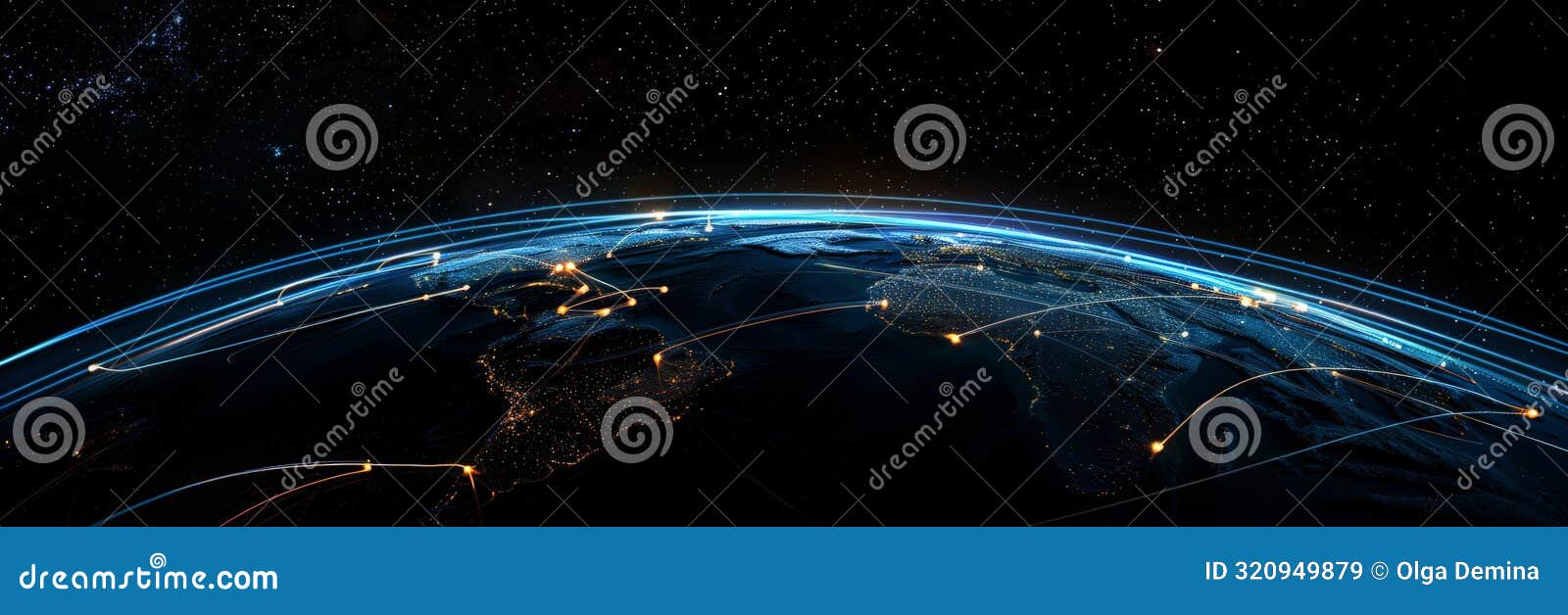 Glowing Network Lines Across Earth in a Starry Outer Space Background ...