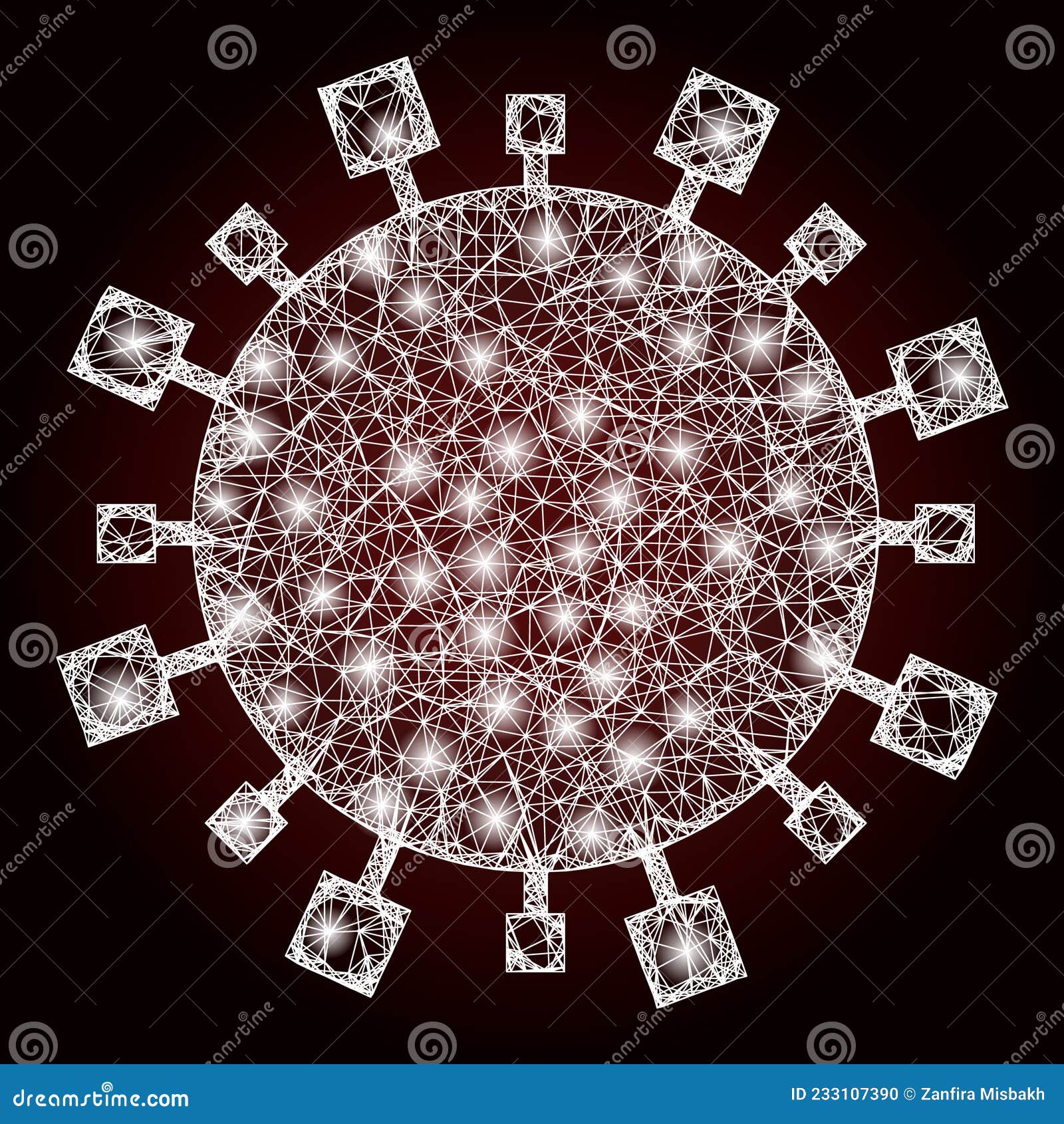 Glowing Network Mesh Digital Virus with Light Spots Stock Vector ...