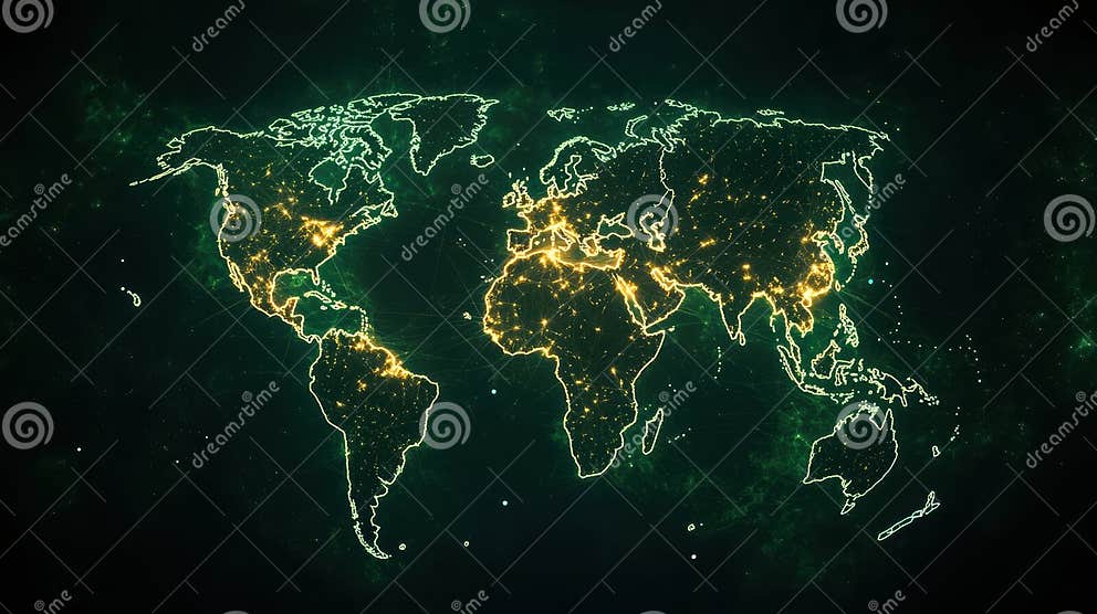 Glowing Neural Connections Overlaying a World Map of Interconnected ...