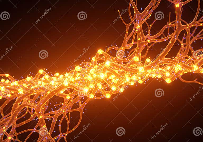 Glowing Neural Network Connections with Orange Illuminated Synapses ...