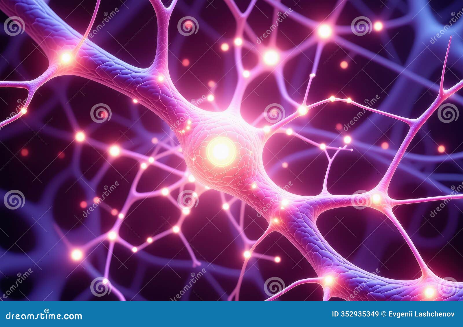 Glowing Neural Network of Human Brain with Connected Purple Synapses ...