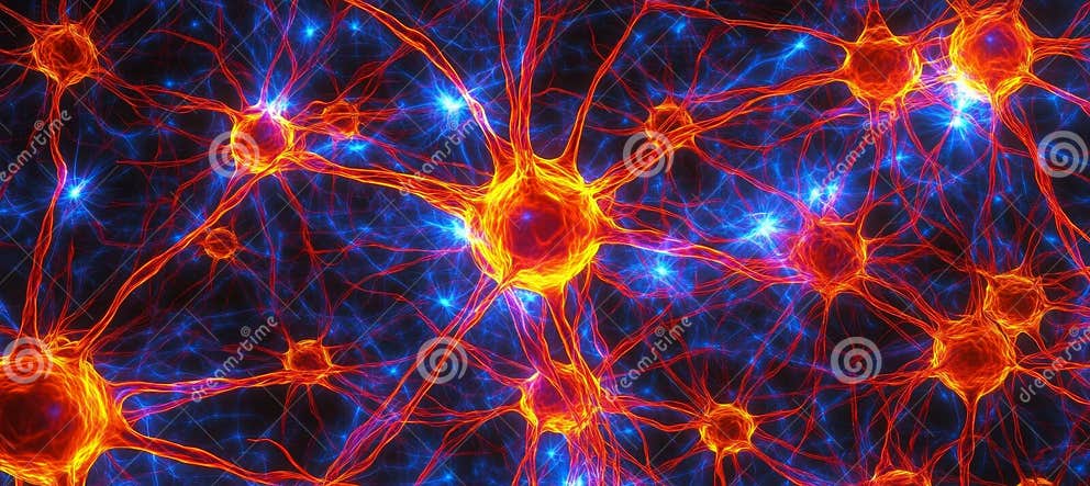 Glowing Neural Network with Interconnected Neurons and Synapses, Brain ...