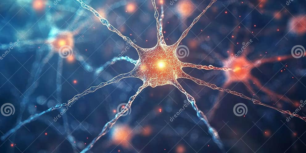 Glowing Neural Network Interconnected Nodes and Synapses Creating a Network within the Brain ...