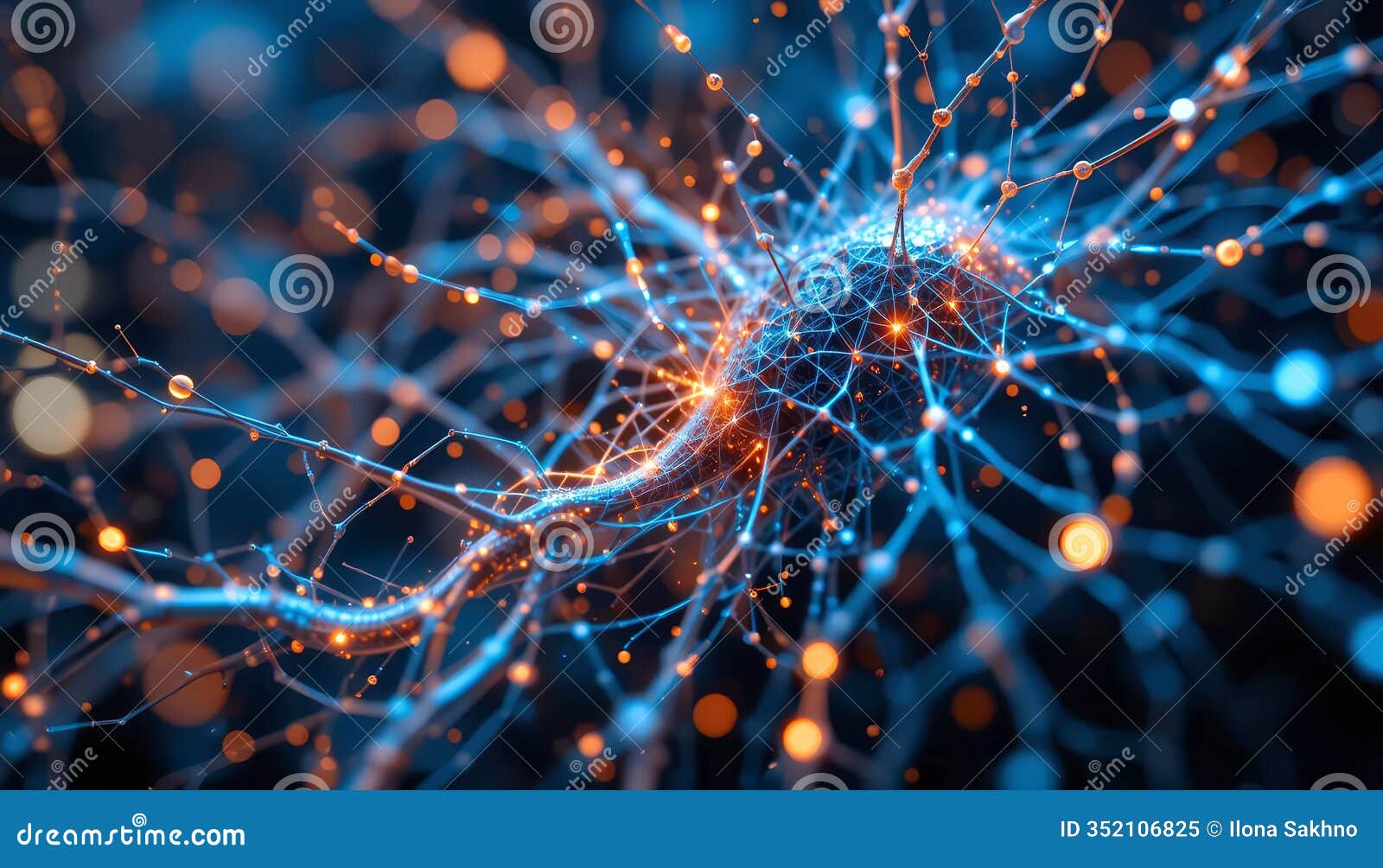 A Glowing Neural Network with Interconnected Nodes and Vibrant Blue and ...