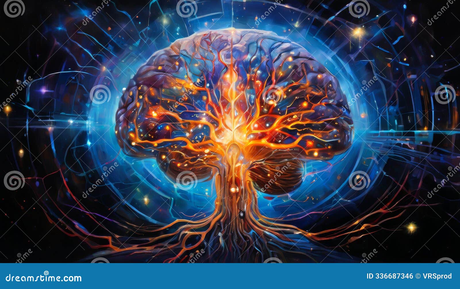 Artistic Neural Tree Glowing with Electric Energy Stock Photo - Image ...