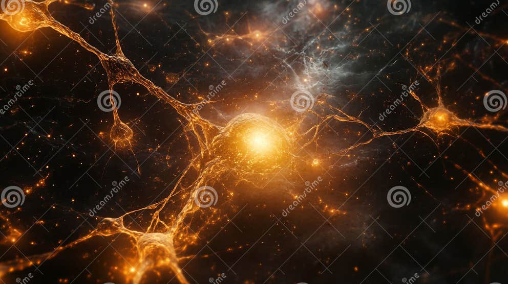 Glowing Neuron Network Illuminates Neural Pathways Stock Illustration ...