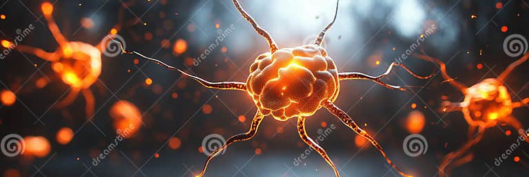 Glowing Neuron Network with Synapses and Dendrites. Neural Connection ...