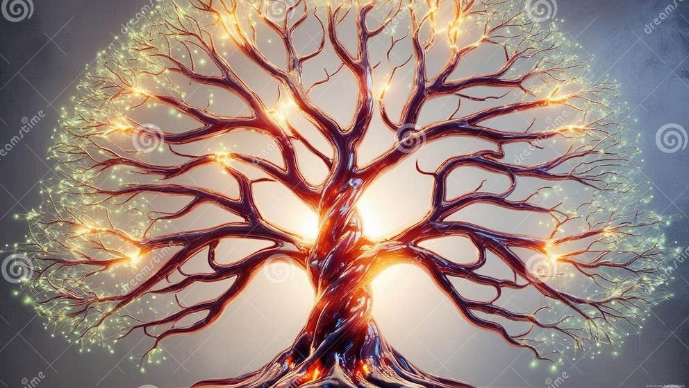 Glowing Neuron Network Tree Symbolizing Behavioral Growth and ...
