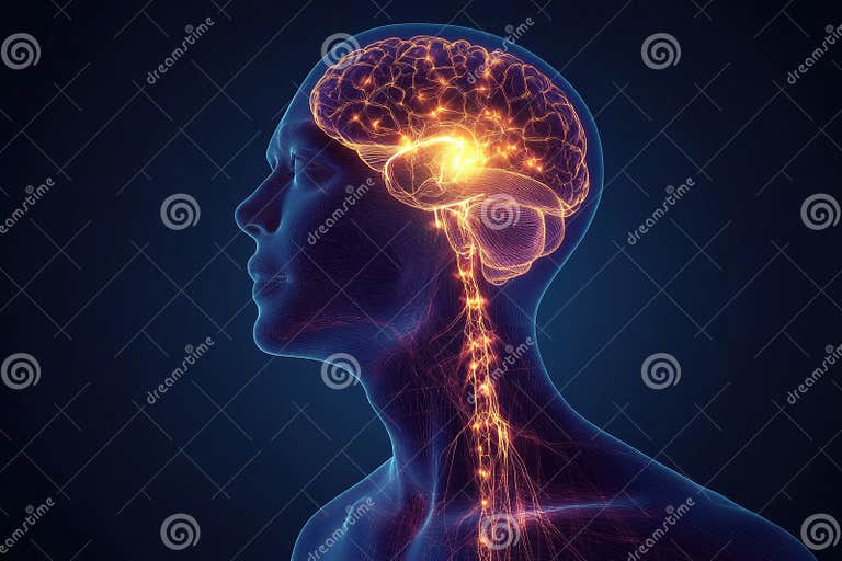 Detailed Scientific Illustration of Brain and Nervous System with ...