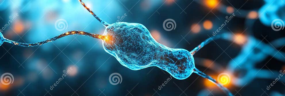 Glowing Neuron with Synapses Abstract Visualization of Brain Cell ...