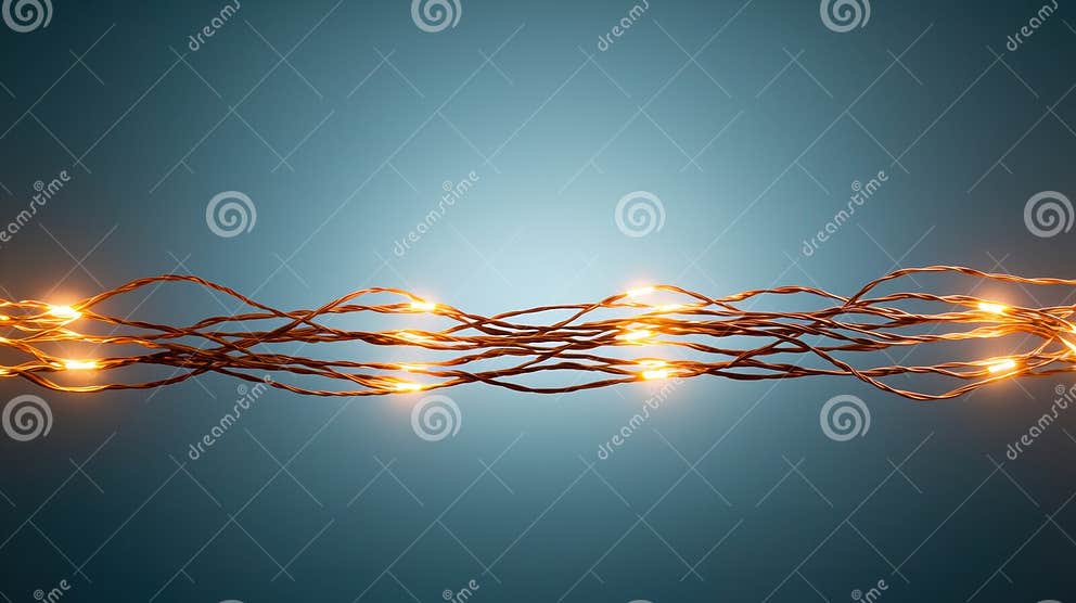 Glowing Nodes in Tangled Network of Wire with Reflection on a Soft Blue ...
