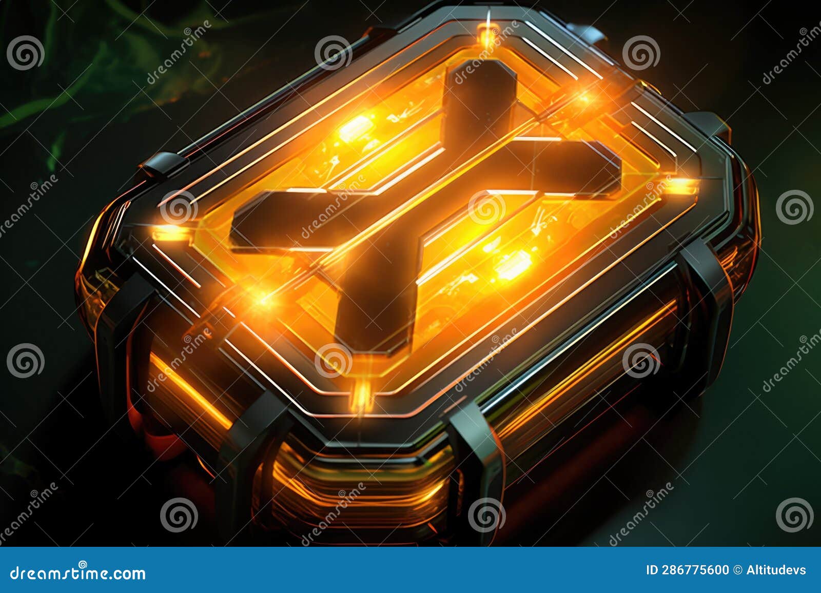 Glowing Nuclear Battery Symbol on a Futuristic Device Stock ...