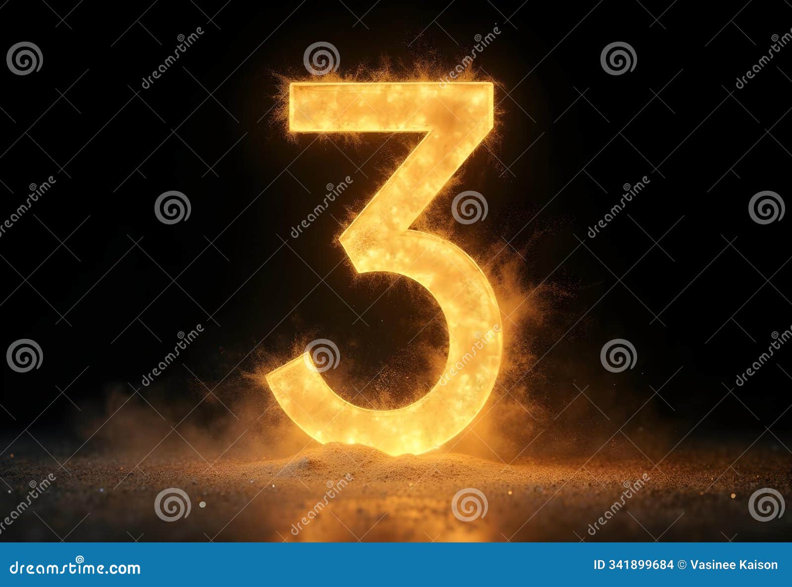 Glowing Number Three with Fiery Effect Creates Captivating Stock ...