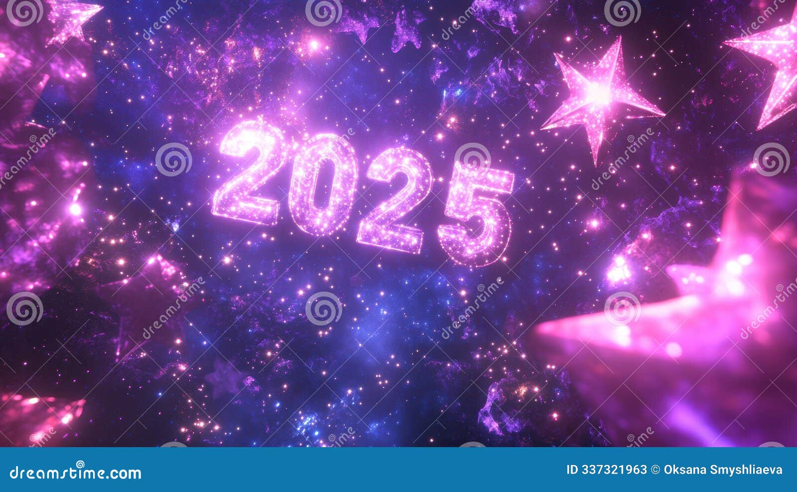 Glowing 2025 Numbers with Sparkling Stars in Cosmic Background Stock ...