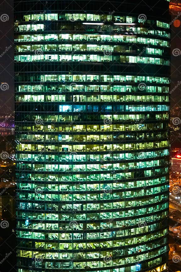 Glowing office Windows stock image. Image of modern - 158134911