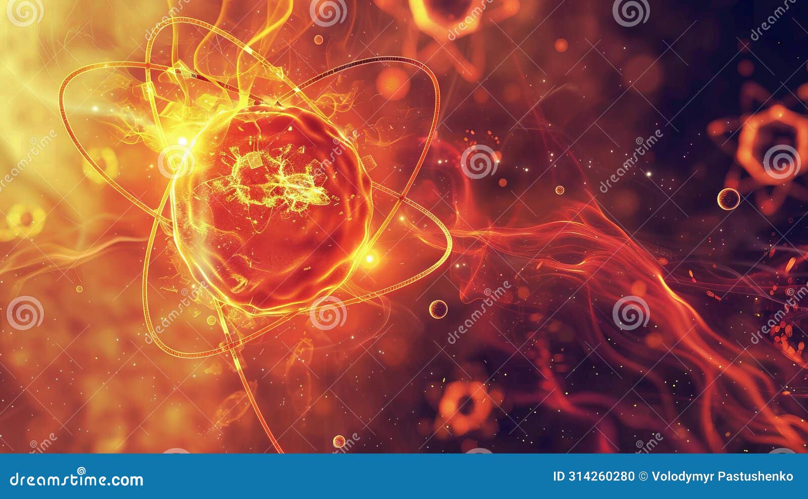 A Glowing Orange Atom in Space Stock Photo - Image of glowing, fire ...
