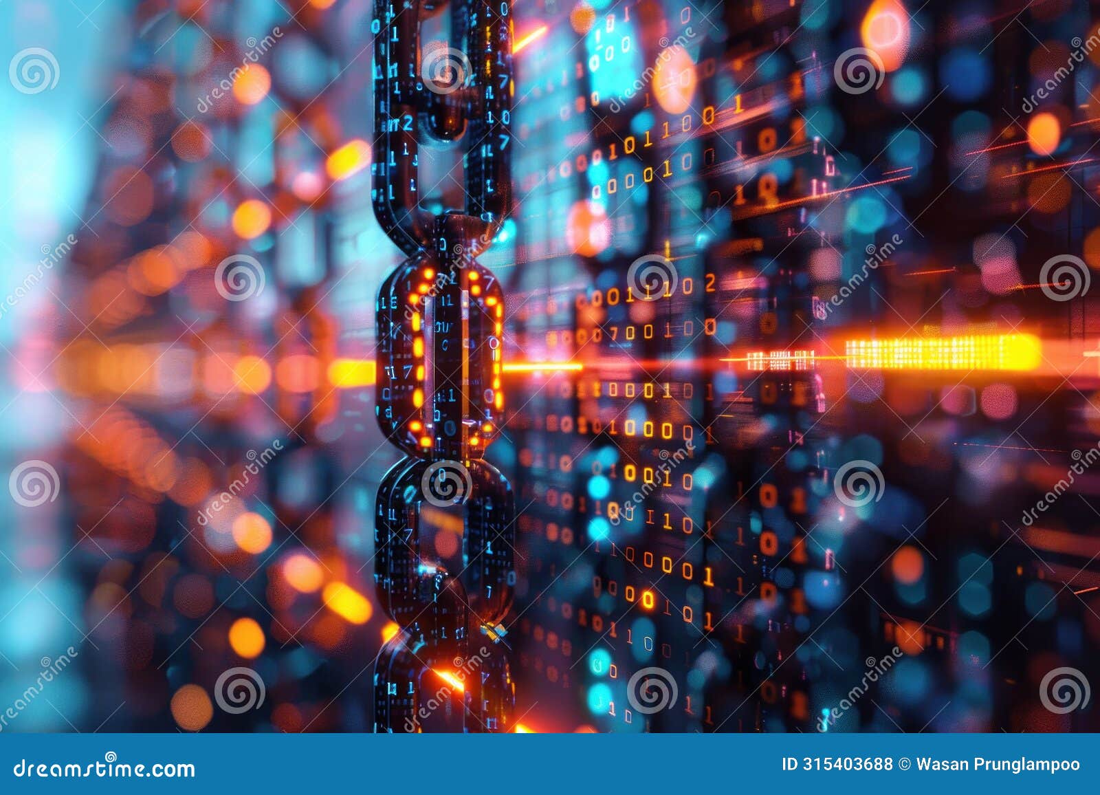 A Glowing Orange and Blue Blockchain Made of Zeros and Ones Stock Photo ...