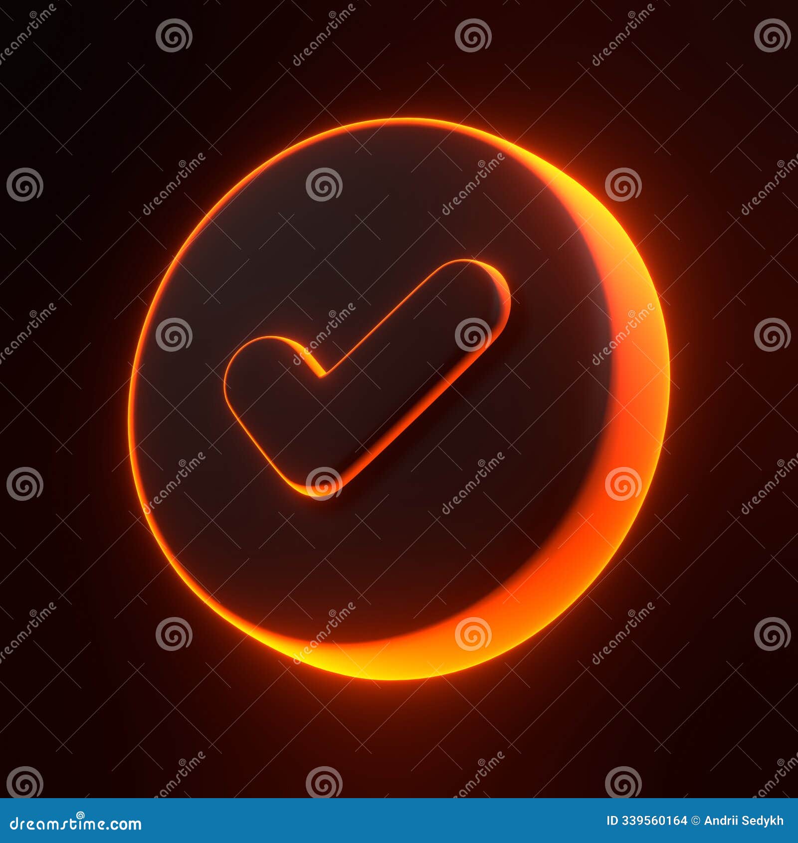 Glowing Orange Checkmark Icon in Dark 3D Design Stock Illustration ...