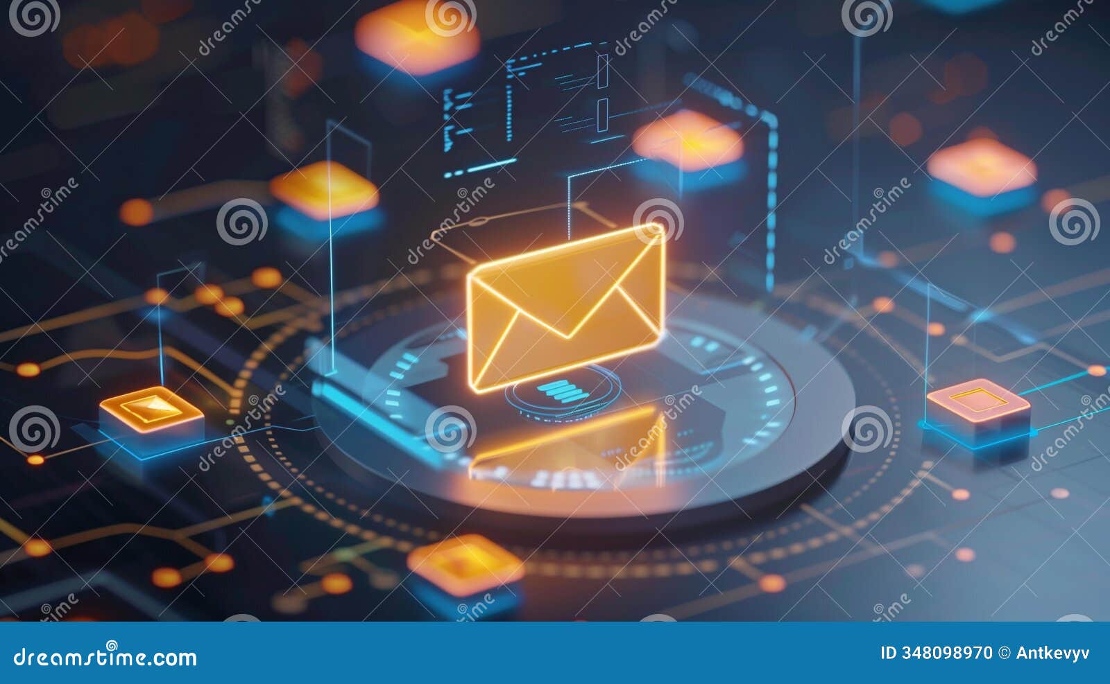 Glowing Orange Email Icon Binary Codes Circuit Board in Background ...