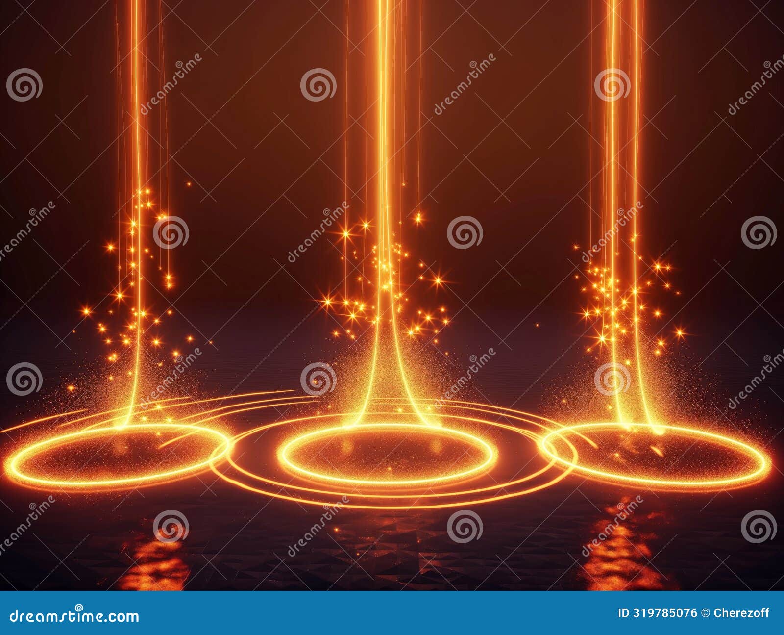Glowing Orange Light Beams with Sparkles Stock Photo - Image of night ...
